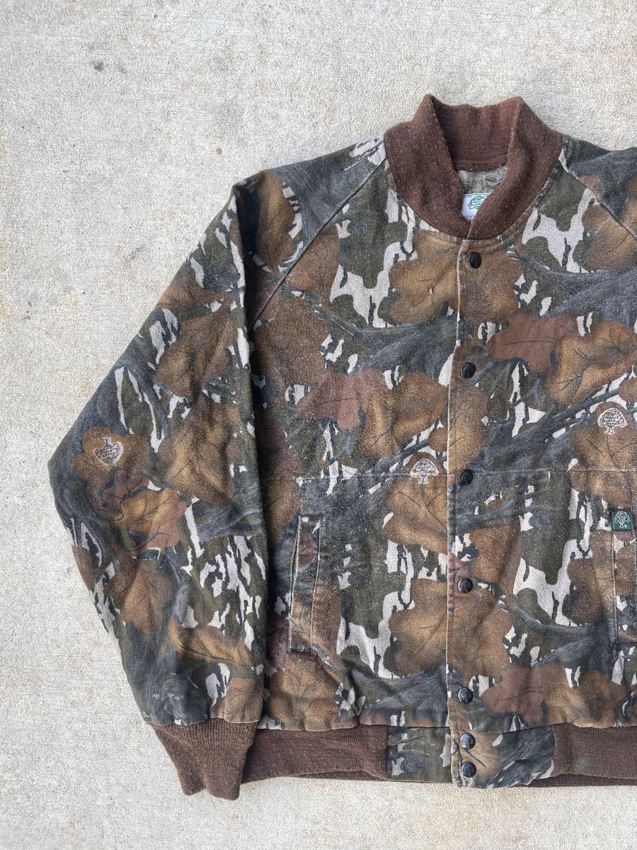 90’s Vintage Mossy Oak Fall Foliage Camo Bomber Jacket (M) 🇺🇸 – Camoretro