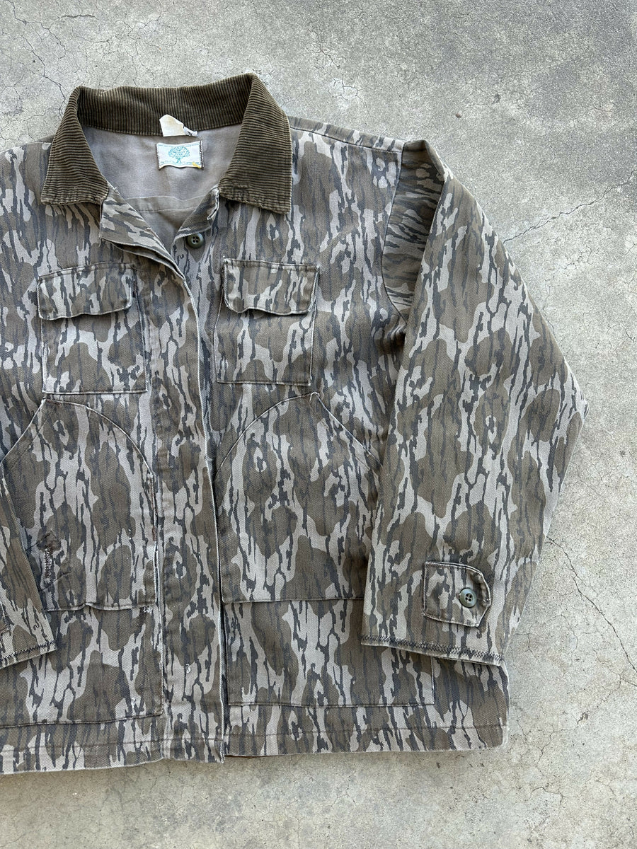 80’s Mossy Oak Bottomland Camo Corduroy Collar Jacket (XL) 🇺🇸 – Camoretro